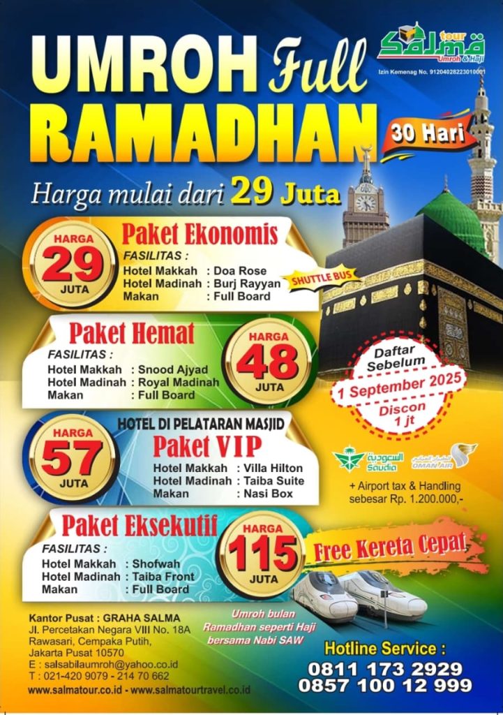 Umroh Full Ramadhan 2026 Harga Murah Hotel Dekat - Salma Tour Travel